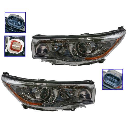 2014-16 Toyota Highlander Driver & Passenger Side 2 Piece Headlight Set ...